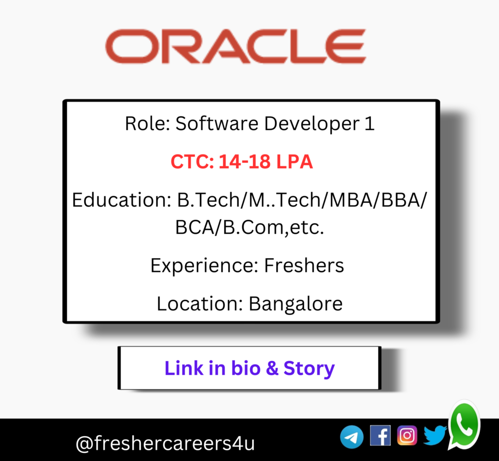 Oracle Recruitment 2024 hiring Software Developer 1| B.E/B. Tech/M.E/M ... Oracle Recruitment 2024 hiring Software Developer 1| B.E/B. Tech/M.E/M ...